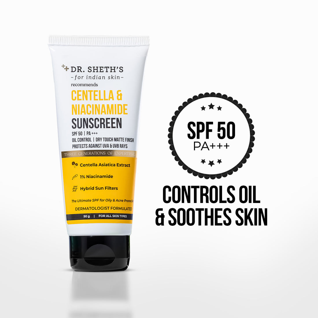 Dr Sheth’s Centella & Niacinamide Sunscreen 50g | B1G1 Free – Dr Sheth's