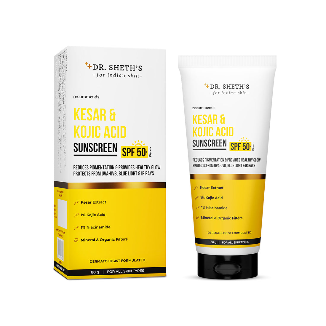Kesar & Kojic Acid Sunscreen - 80g – Dr Sheth's