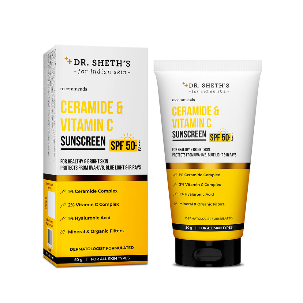 Vitamin C Sunscreen with Ceramide for Bright Skin - 50 gm – Dr Sheth's