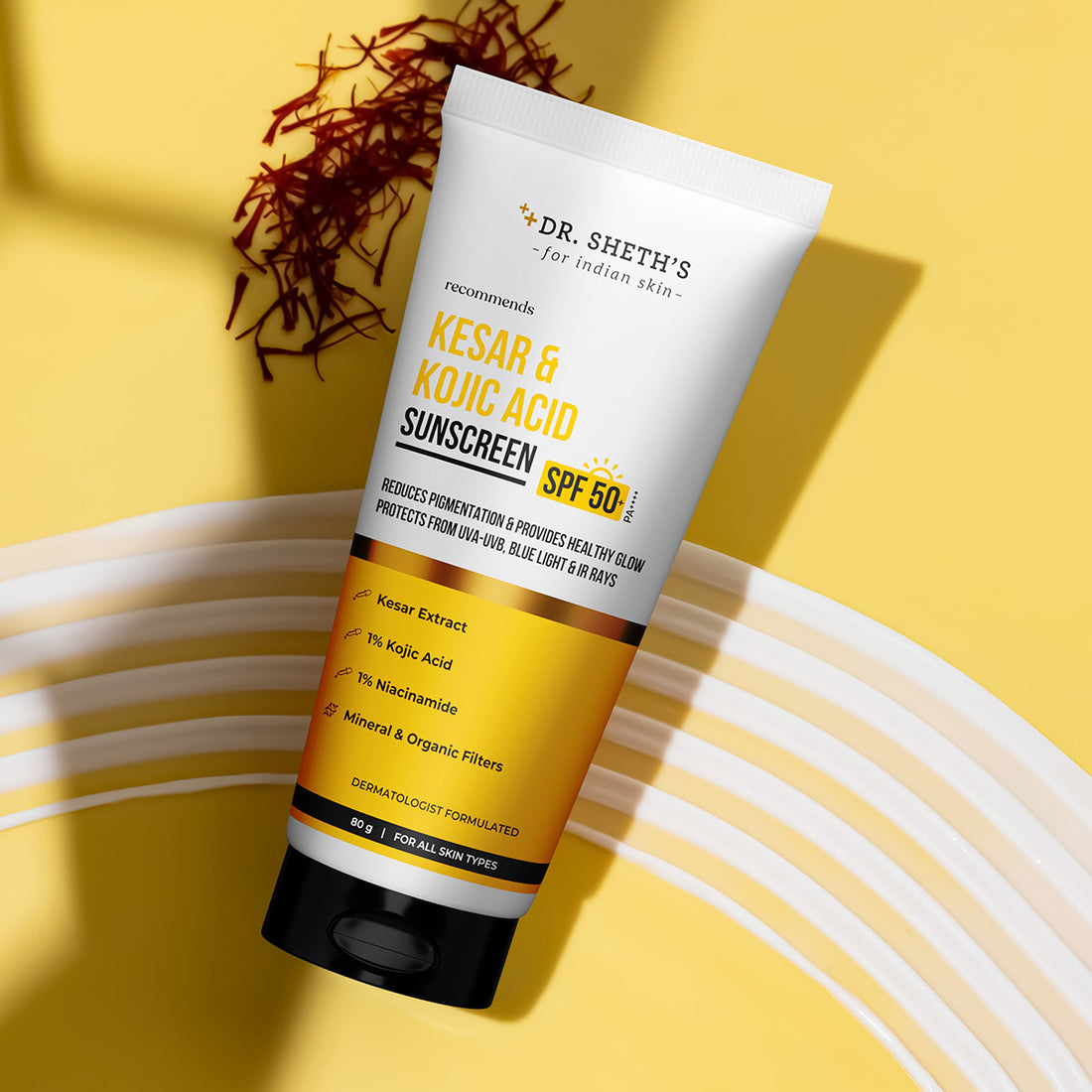 Kesar & Kojic Acid Sunscreen - 80g – Dr Sheth's
