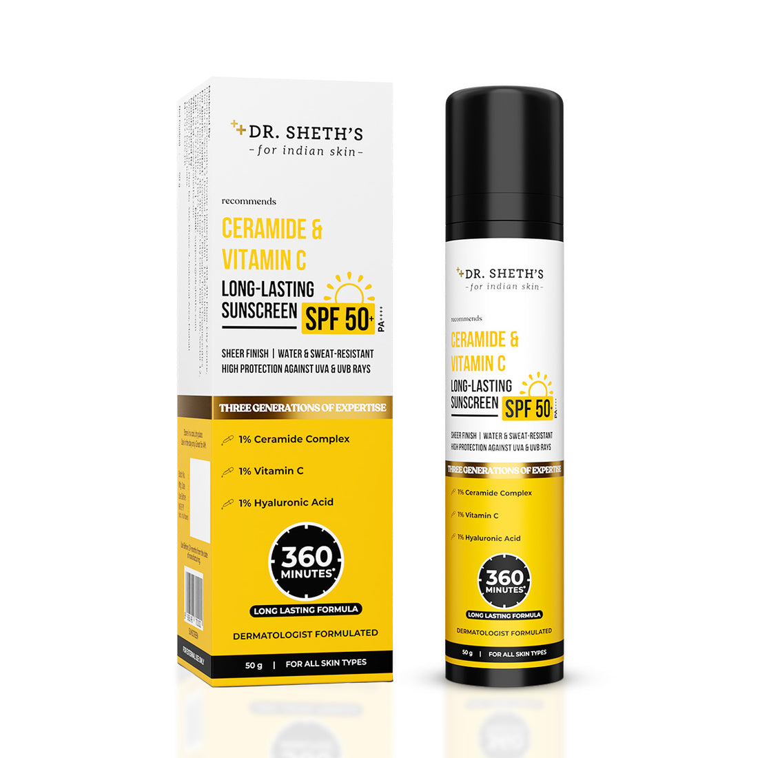 Ceramide & Vitamin C Long Lasting Sunscreen - 50gm – Dr Sheth's