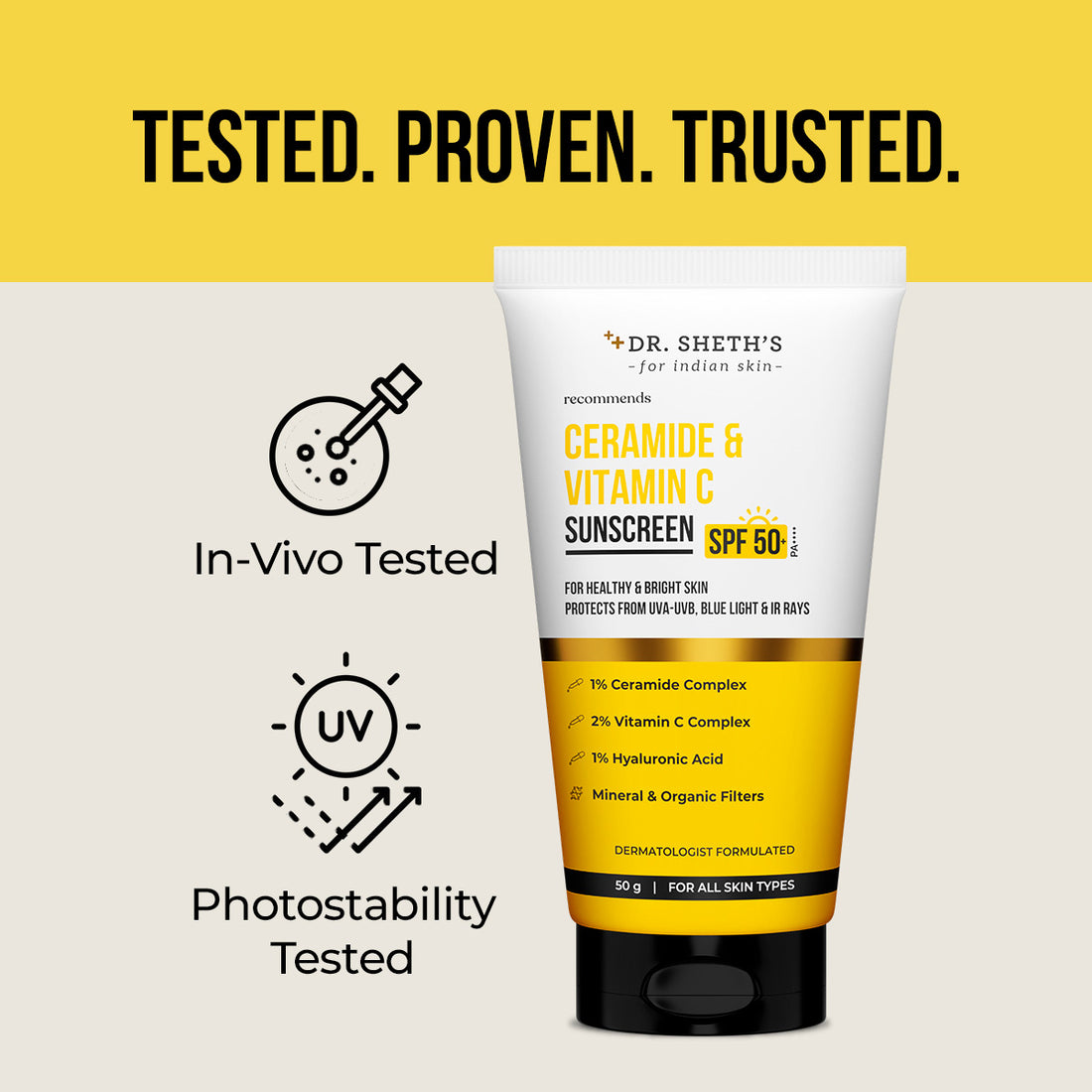 B1G1 Live on Ceramide & Vitamin C Sunscreen – 50gm – Dr Sheth's