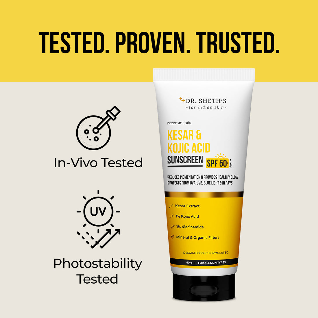 Kesar & Kojic Acid Sunscreen - 80g – Dr Sheth's
