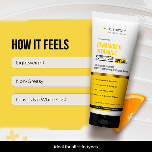 Ceramide Sunscreen with Vitamin C 80g | SPF 50+ PA++++ – Dr Sheth's