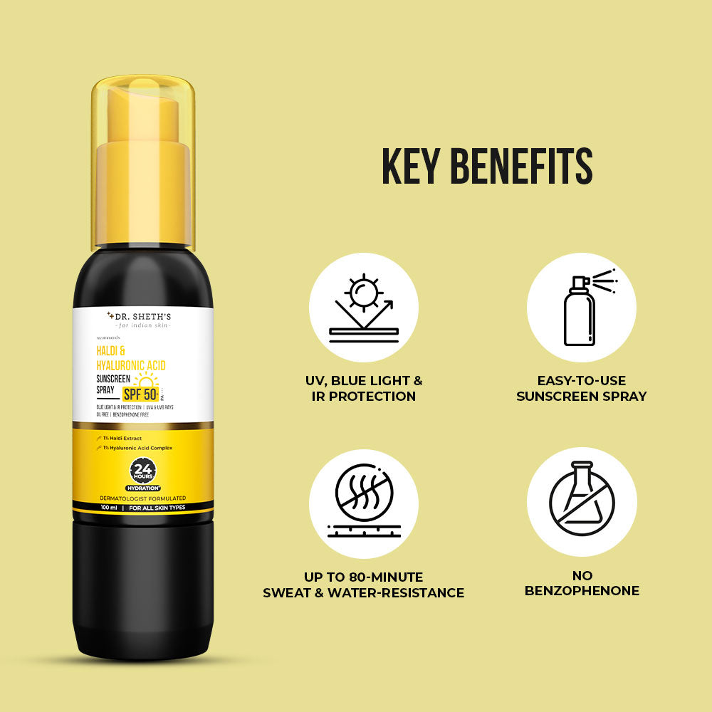 Haldi & Hyaluronic Acid Sunscreen Spray - 100ml - Dr Sheth's