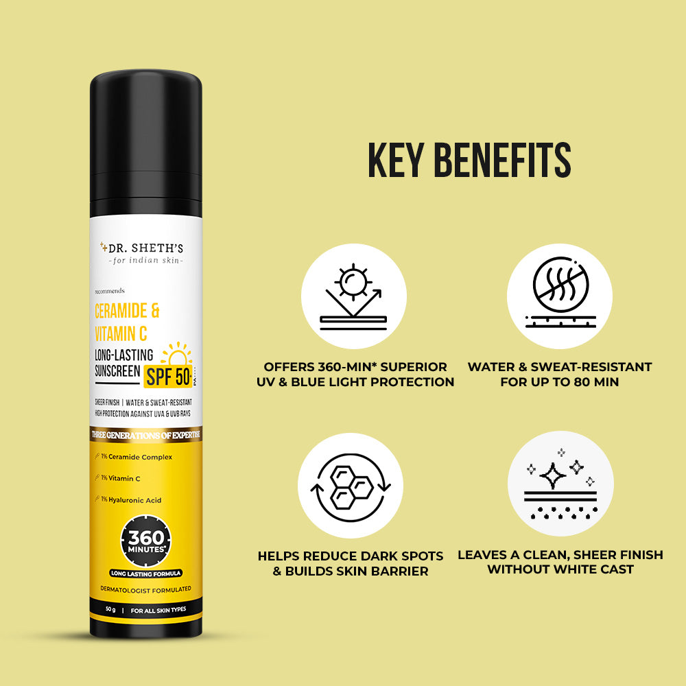 Ceramide & Vitamin C Long Lasting Sunscreen - 50gm - Dr Sheth's