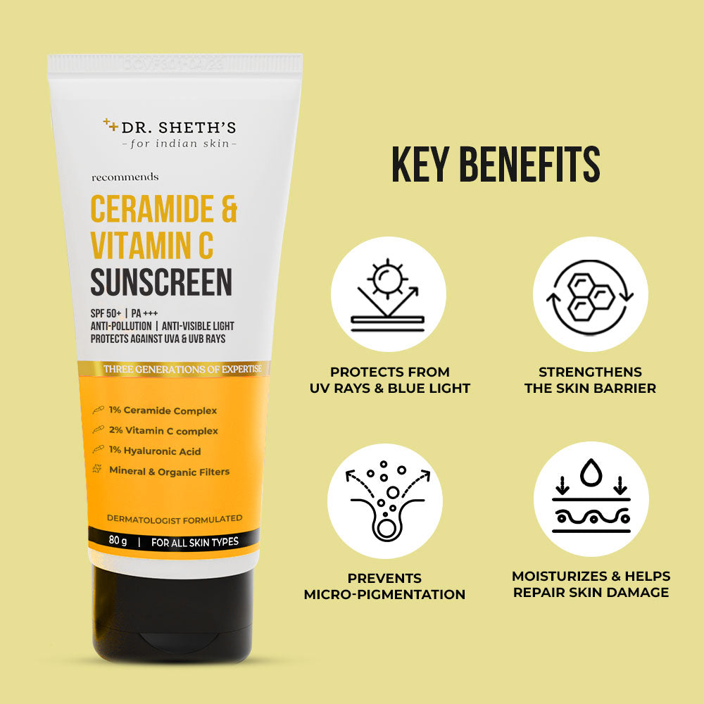 Ceramide & Vitamin C Sunscreen - 80gm - Dr Sheth's