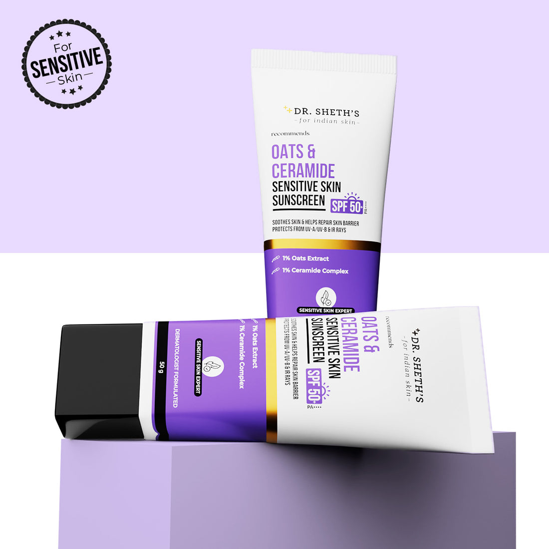 Oats & Ceramide Sensitive Skin Sunscreen - 50g – Dr Sheth's