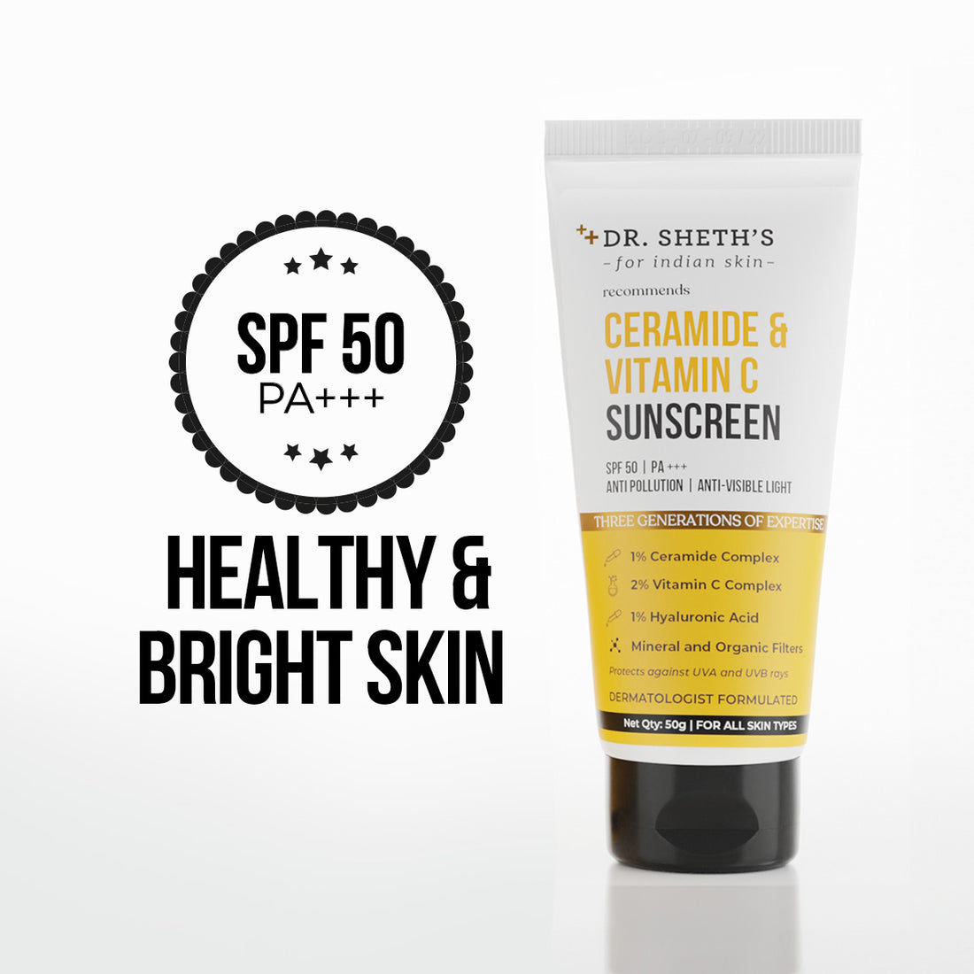 Vitamin C Sunscreen with Ceramide for Bright Skin - 50 gm – Dr Sheth's
